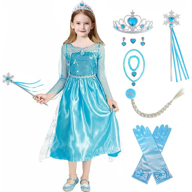 Girls Elsa Princess Dress Costume for Girl Cosplay Halloween Dress w ...