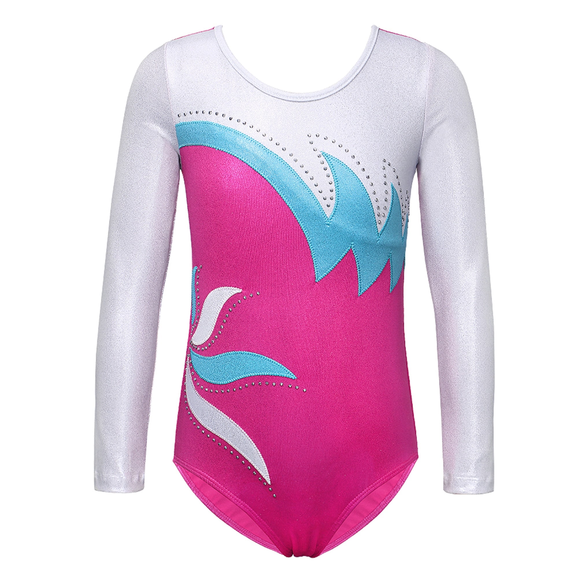 Girls Embroidery Gymnastics Leotard Long Sleeve Pink Ballet Dance ...