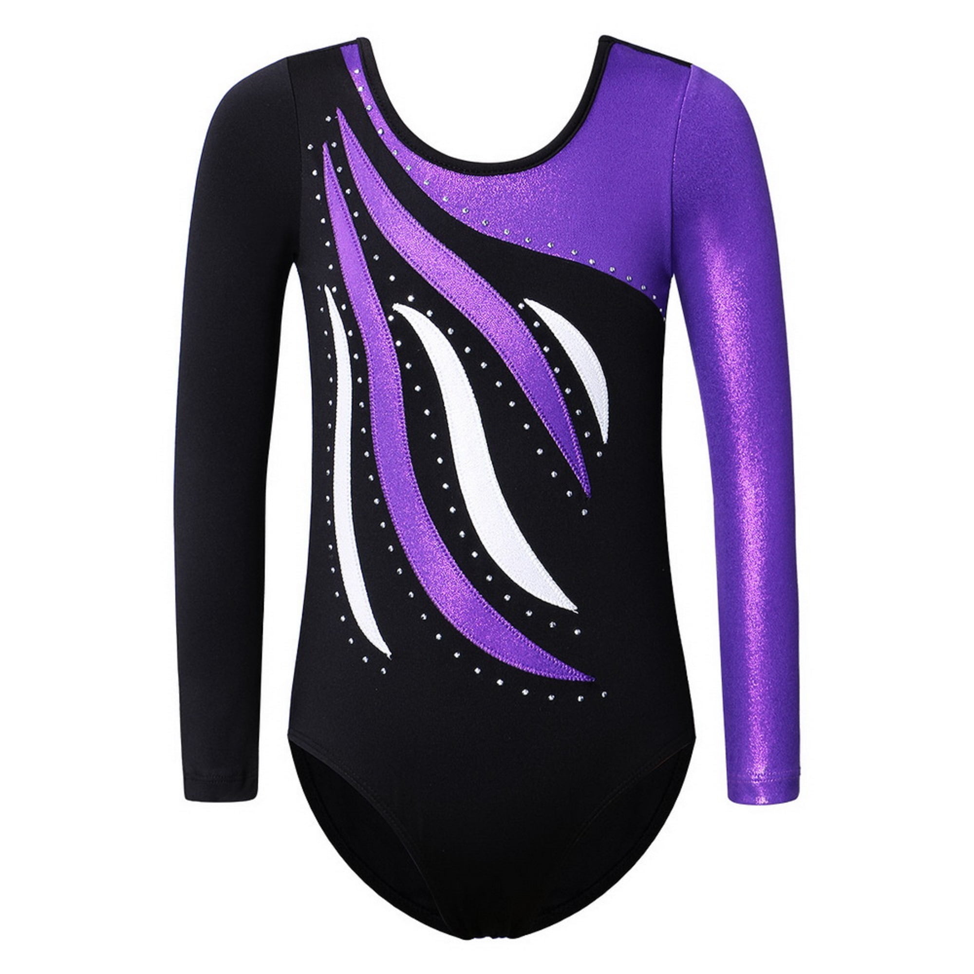 Girls Embroidery Gymnastics Leotard Long Sleeve Purple Ballet Dance ...
