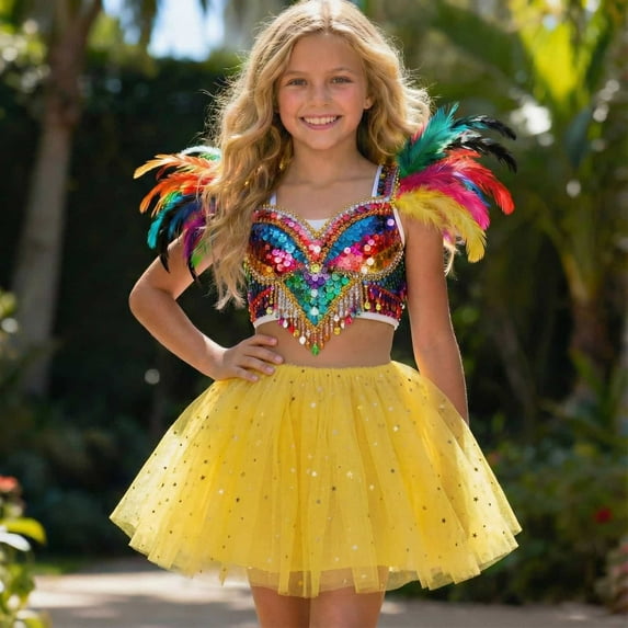 Girls' European-Style Rainbow Sequin Tutu Skirt – Star & Moon Layered ...