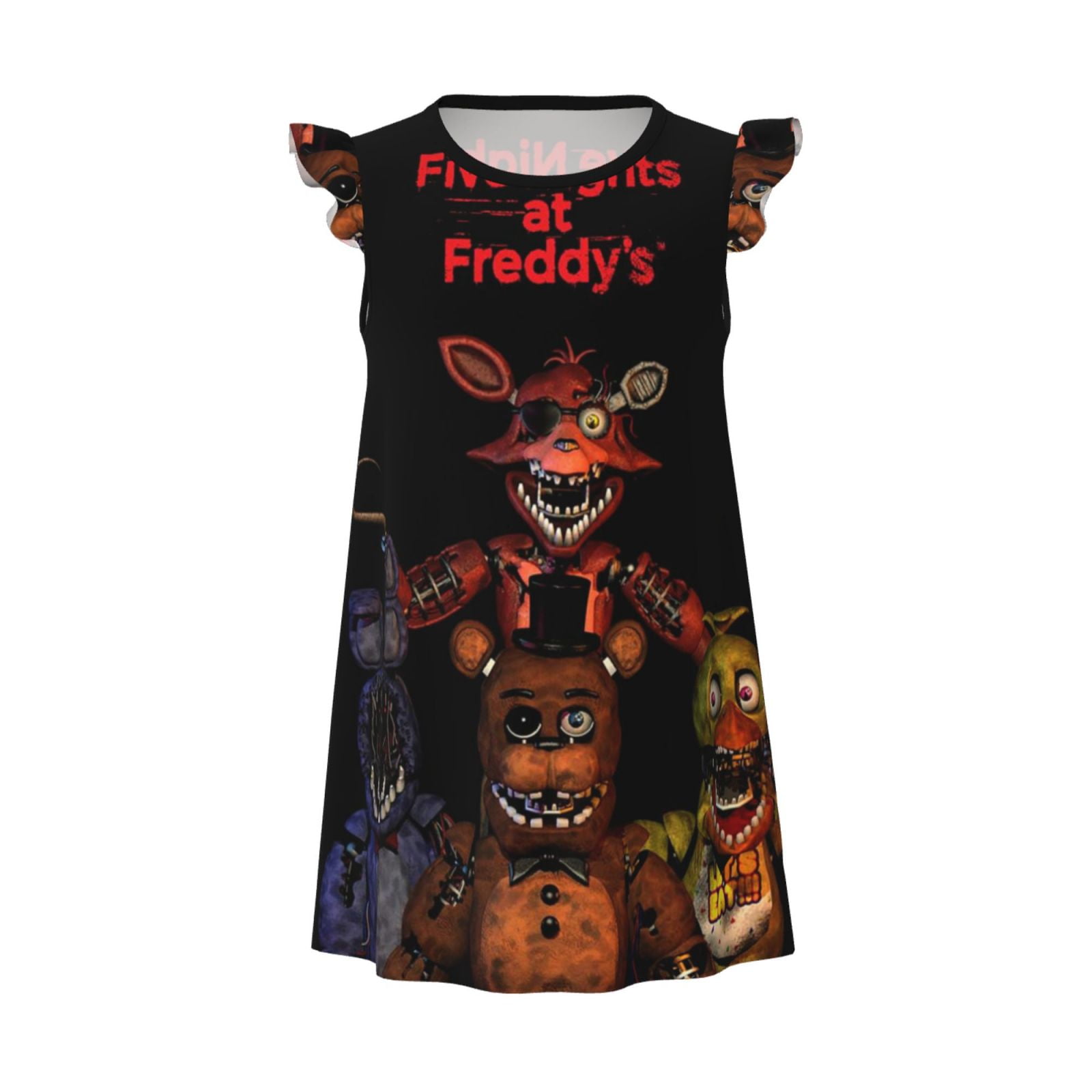 Girls Five Nights At Fre-dd Nightgowns Flutter Sleeve Pajamas Dress 3D ...