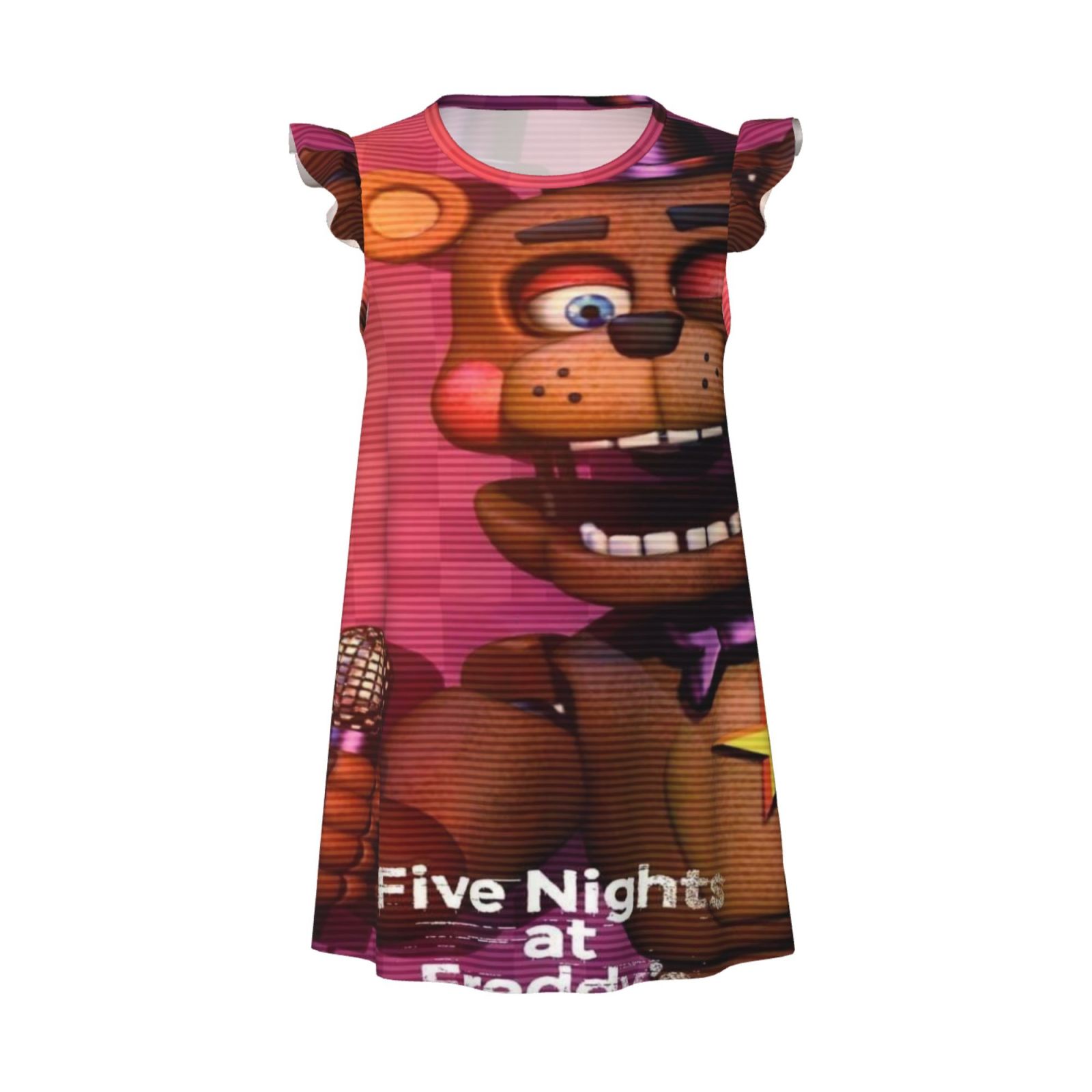 Girls Five Nights At Fre-dd Nightgowns Flutter Sleeve Pajamas Dress 3D ...