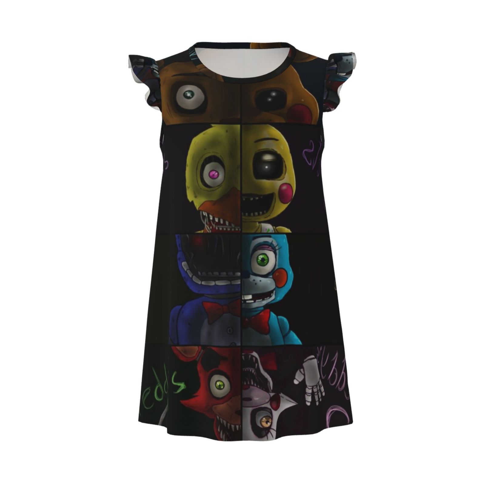 Girls Five Nights At Fre-dd Nightgowns Flutter Sleeve Pajamas Dress 3D ...