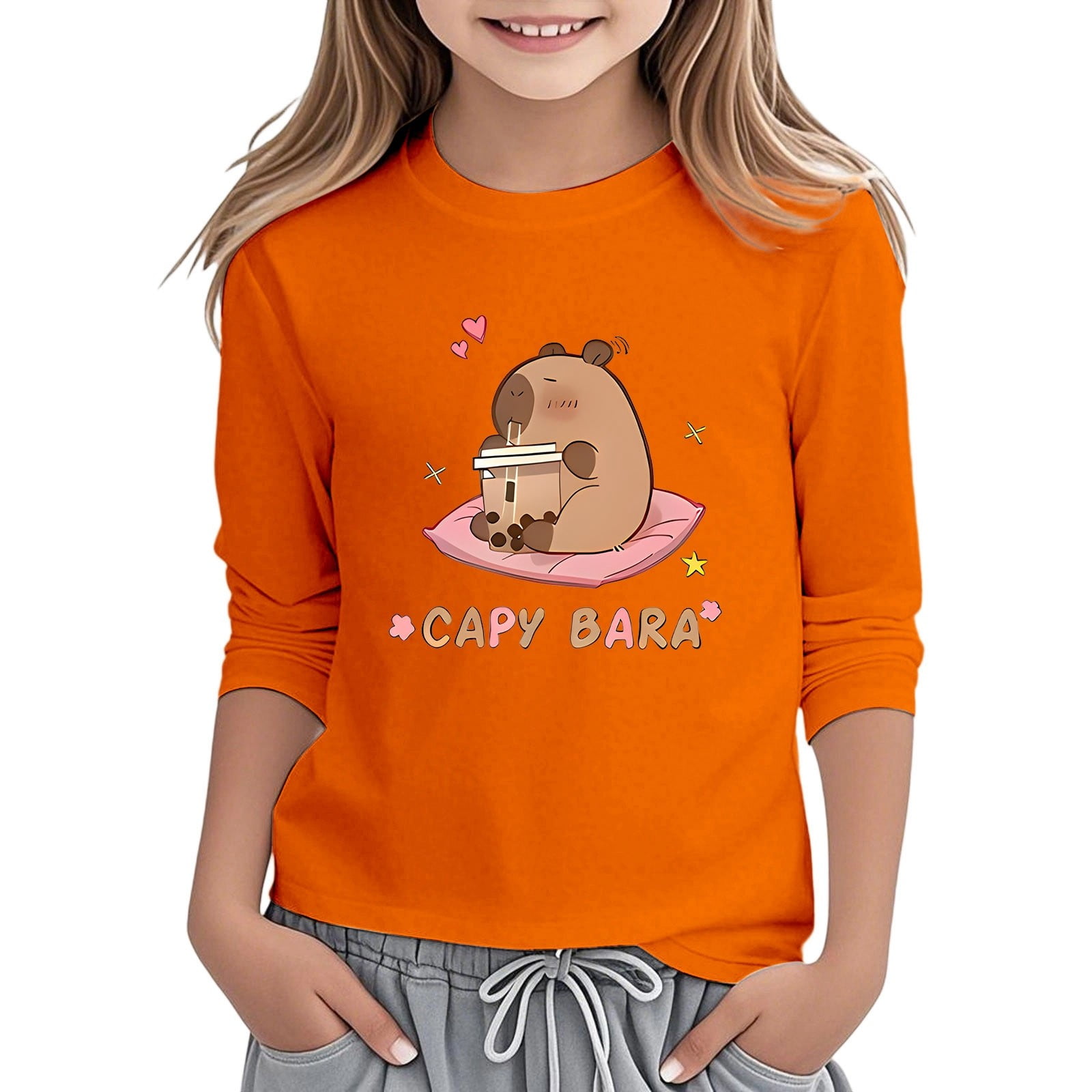 Girls Fall Shirts And Tops Long Sleeve Capybara Print Crewneck School ...