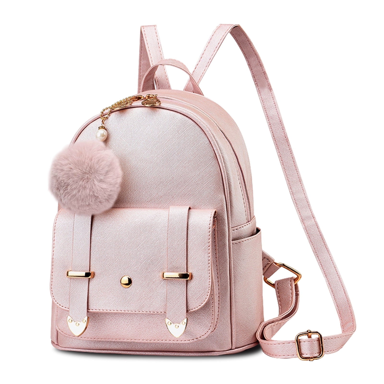 Girls Mini Fashion Backpack Purse, PU Leather Shoulder Bag with Pompom ...