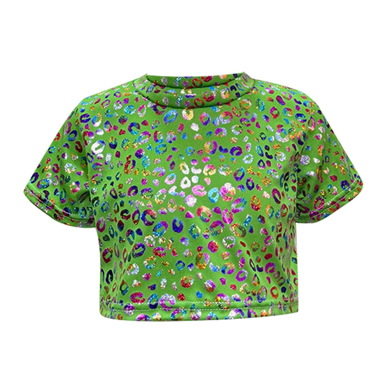 Girls Fashion Tops Short Sleeve Sequin Navel Tee For Daily Wear ...