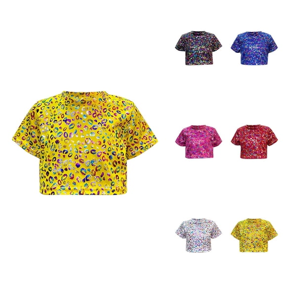 Girls Fashion Tops Short Sleeve Sequin Navel Tee For Daily Wear ...