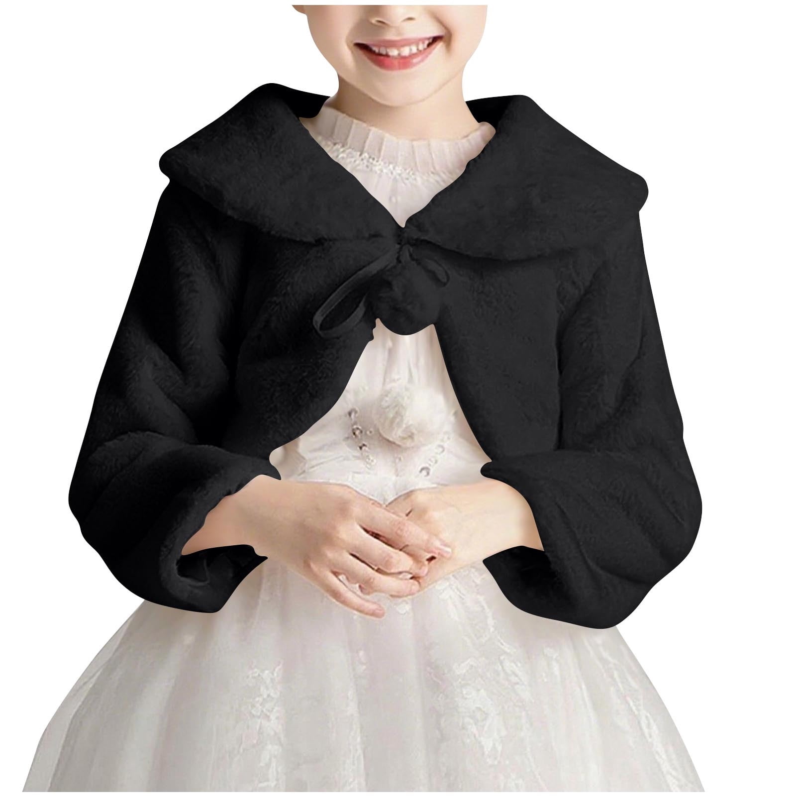 Girls Faux Fur Bolero Shrugs Soft Cozy Shawl Wraps Winter Fluffy Dress ...