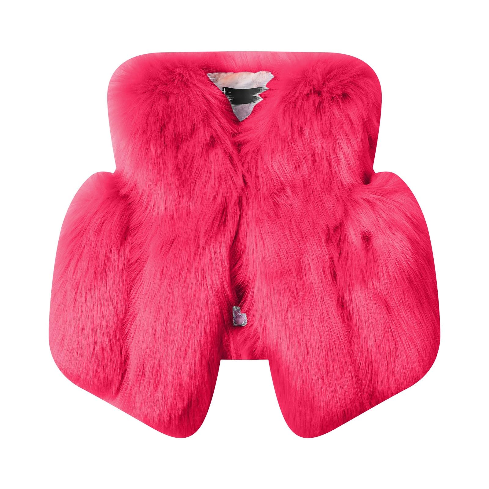 Girls Faux Fur Vest, Solid Color Plush Sleeveless Jacket with Quilted ...