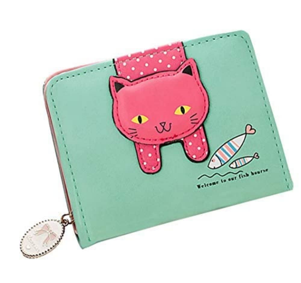 Girls,Faux Leather Wallet Cute Cat Wallet Cat Pattern Purse Coin Holder ...