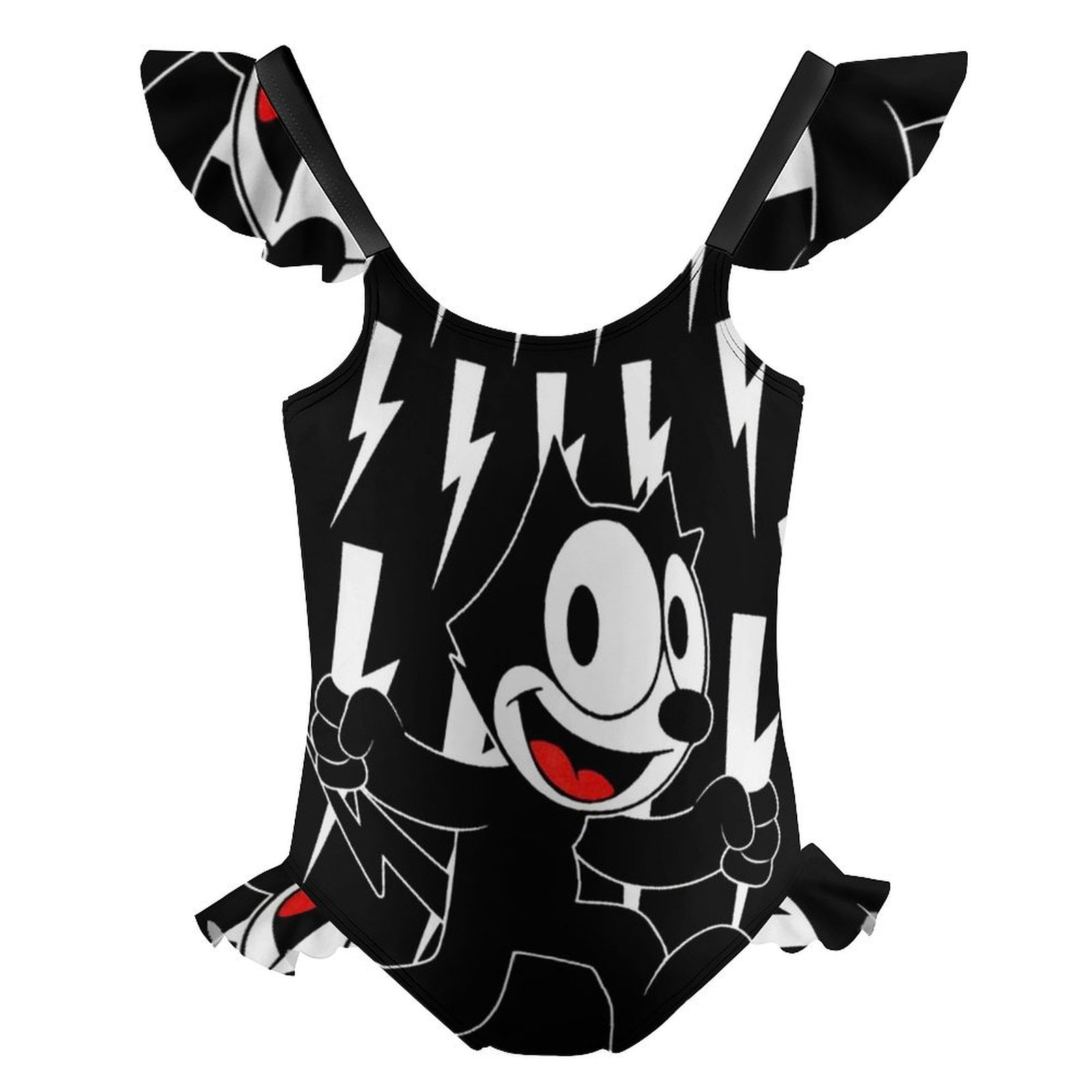 Girls Felix The Cat One Piece Swimsuit Flutter Sleeve Bathing Suit ...