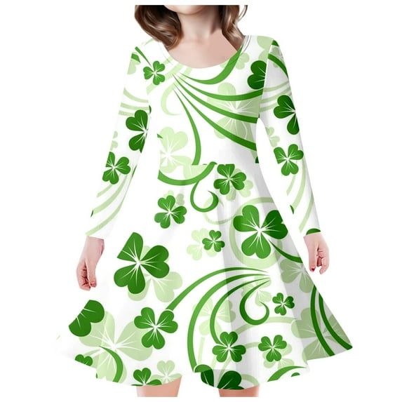 Girls' Festive Long Sleeve Dress，St. Patrick's Day Printed Party Dress ...