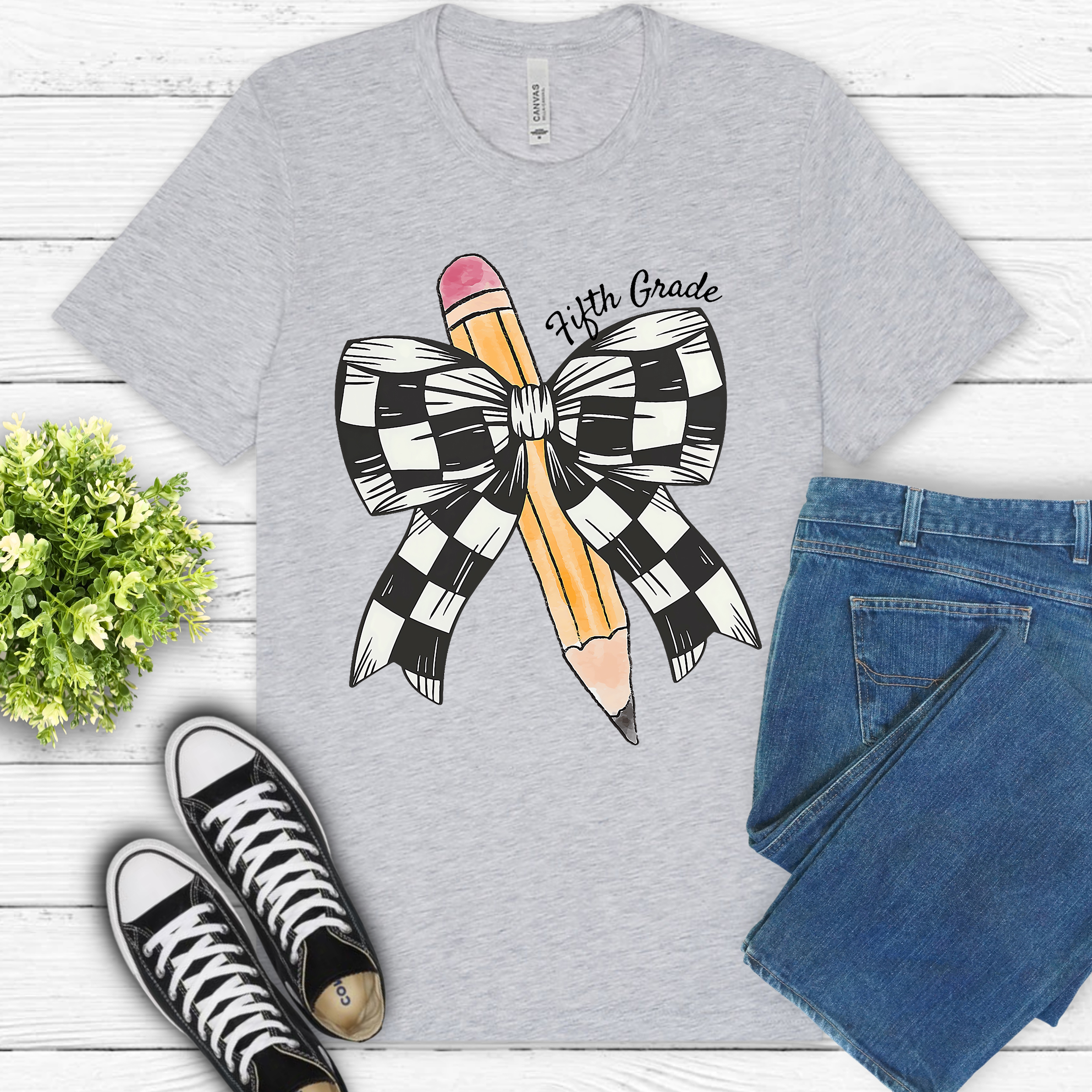 Girls Fifth Grade Shirt – Back to School Pencil & Bow Outfit, Ash, L ...