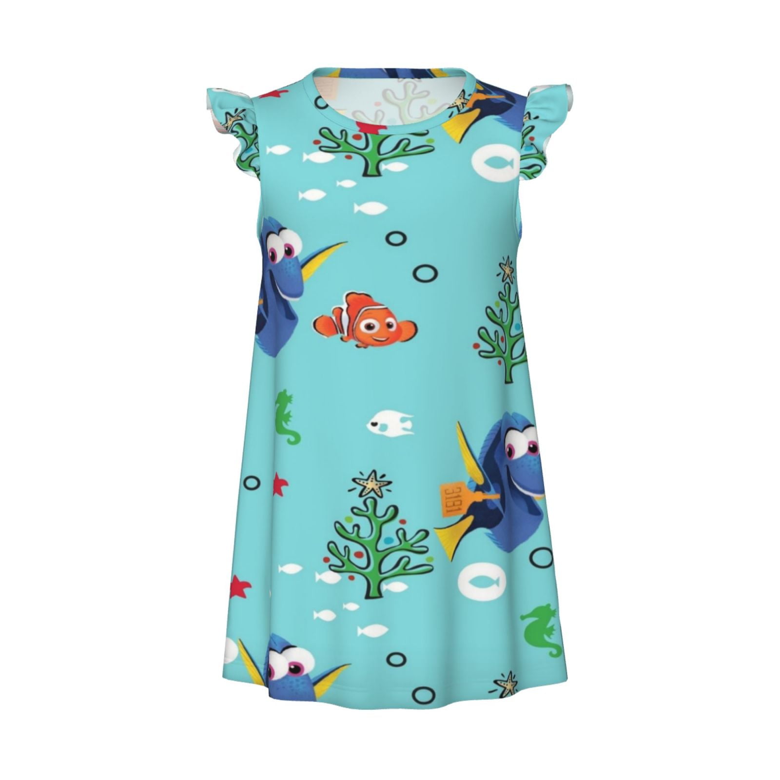 Girls Finding Nemo Graphic Flutter Sleeve Soft Fabric Casual Dress For ...