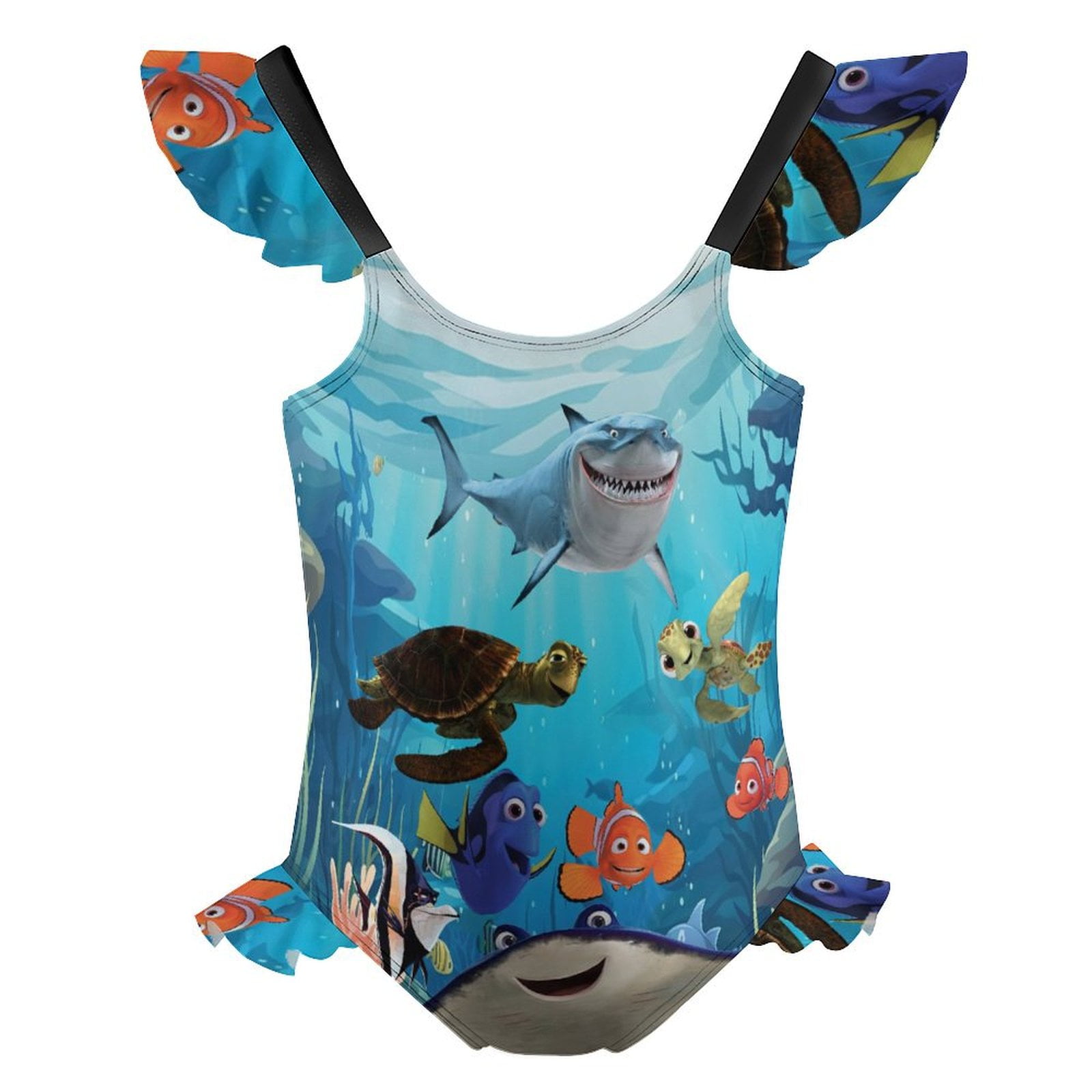 Girls Finding Nemo One Piece Swimsuit Kids Cute Ruffle Bathing Suit ...