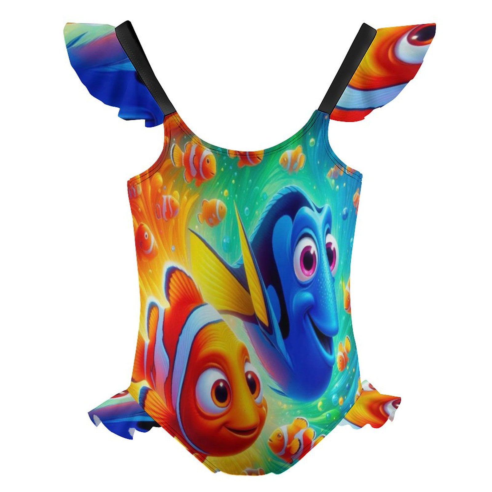 Girls Finding Nemo One Piece Swimsuit Kids Cute Ruffle Bathing Suit ...