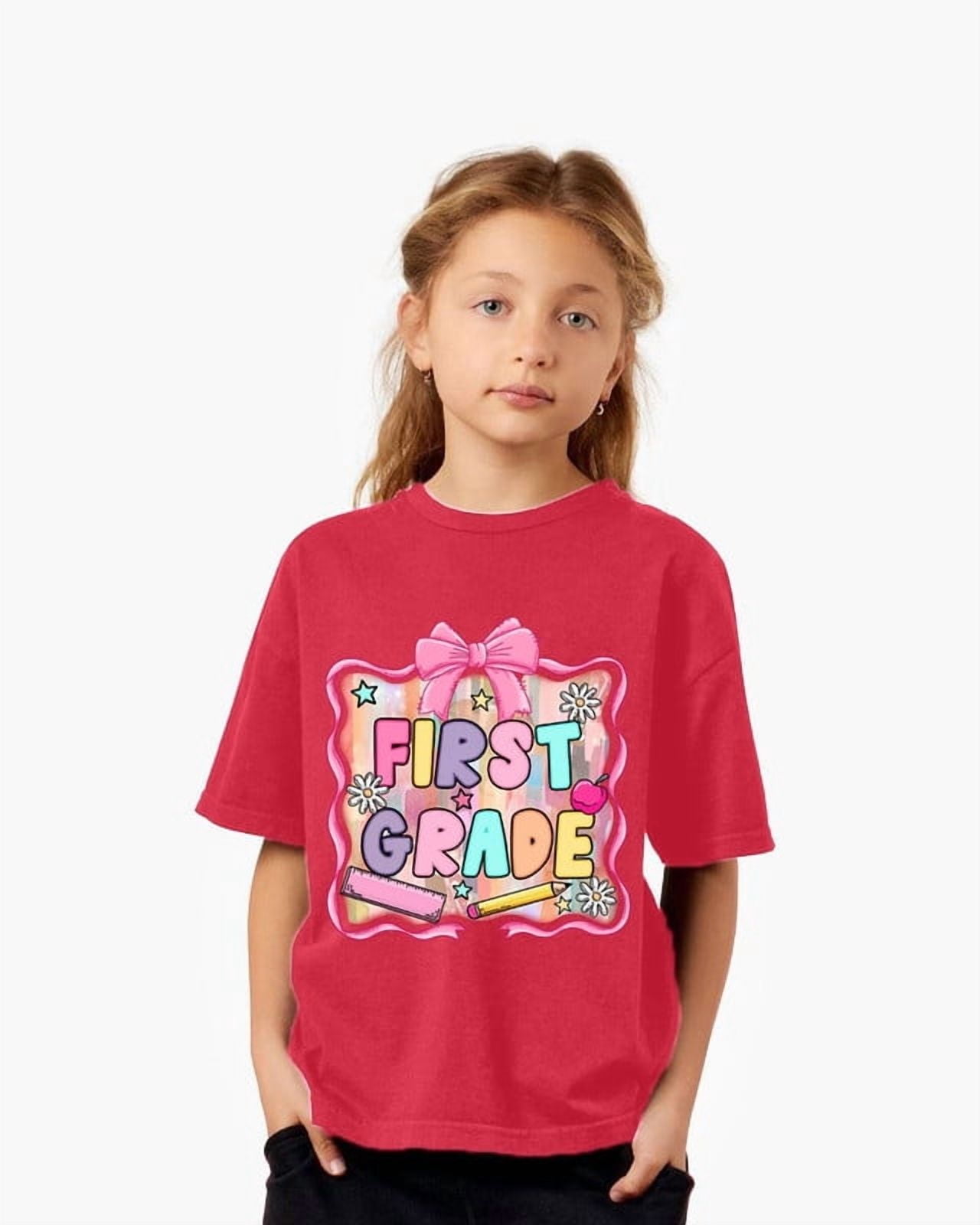 Girls First Grade Back to School T-Shirt Cute Pink Bow Design - Gift ...