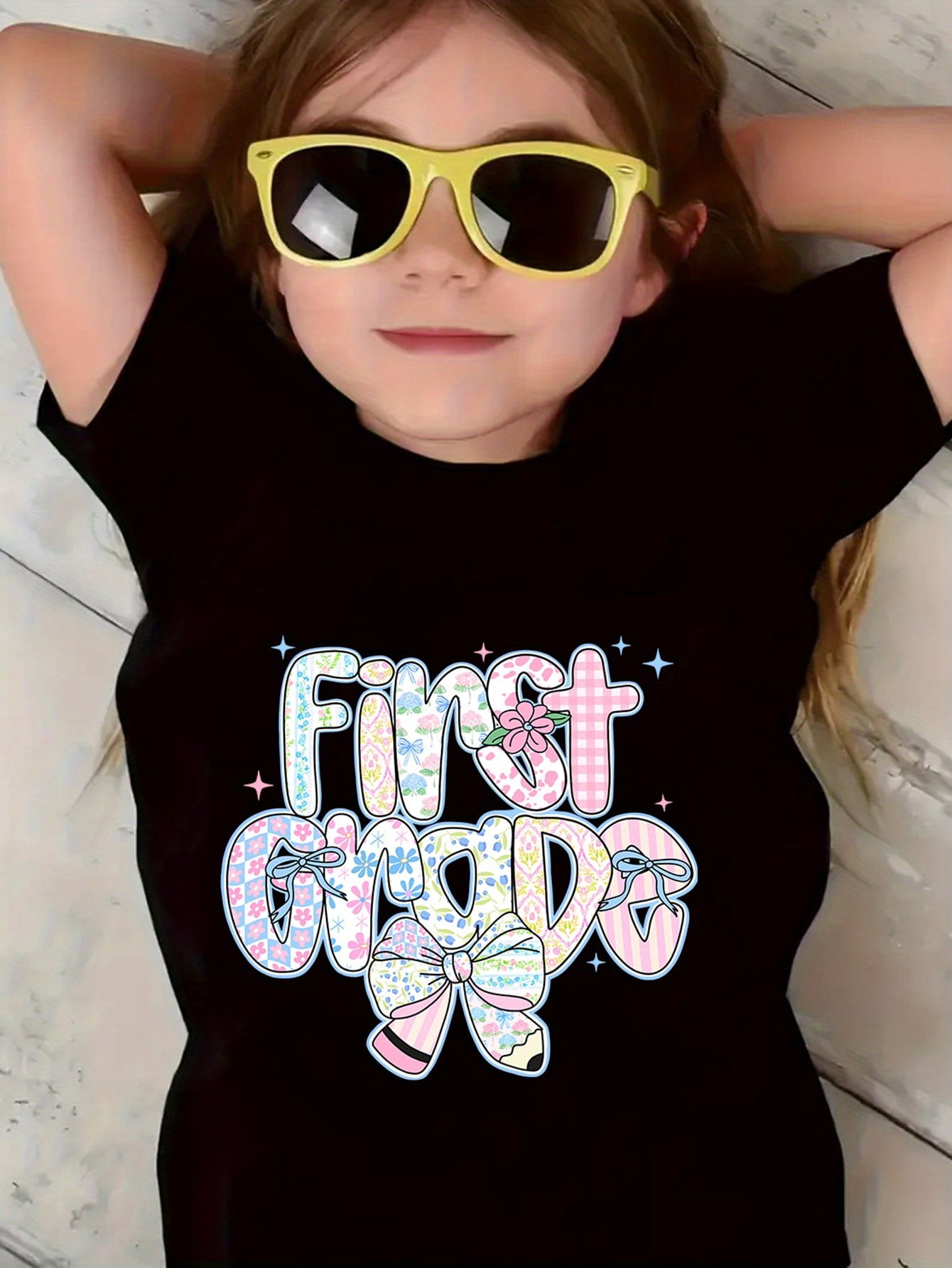 Girls' First Grade Birthday Celebration T-Shirt - Pastel Pink School ...