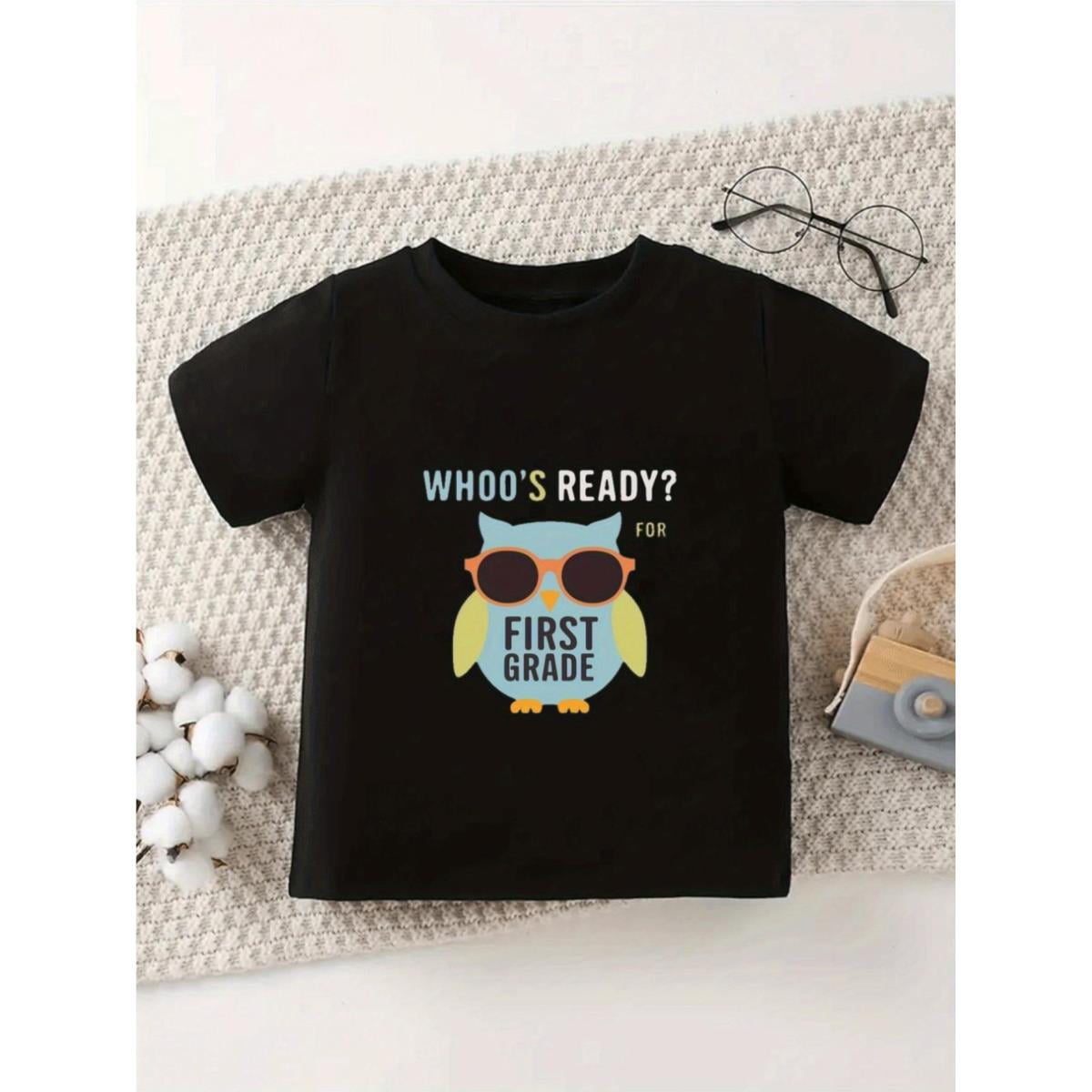 Girls' First Grade Owl Graphic T-Shirt - Cute Cartoon Owl with Glasses ...