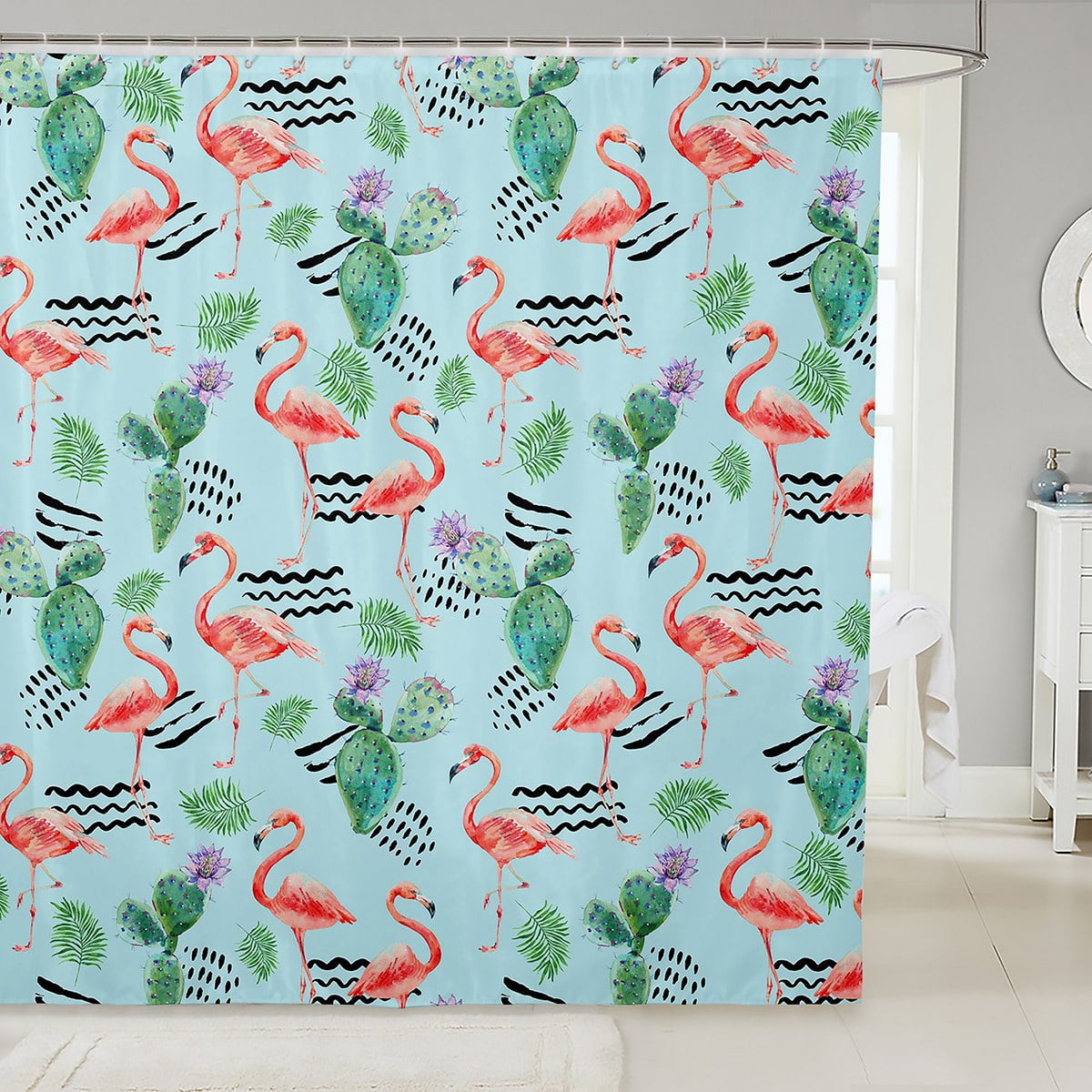 Girls Flamingo Bath Curtain for Women Pink Flamingo Shower Curtain ...