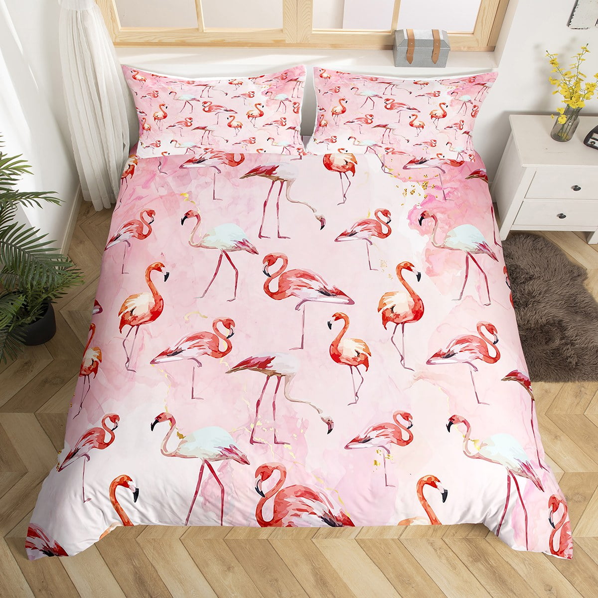 Girls Flamingo Duvet Cover Full Size Pink Flamingo Decor Bedding Set ...
