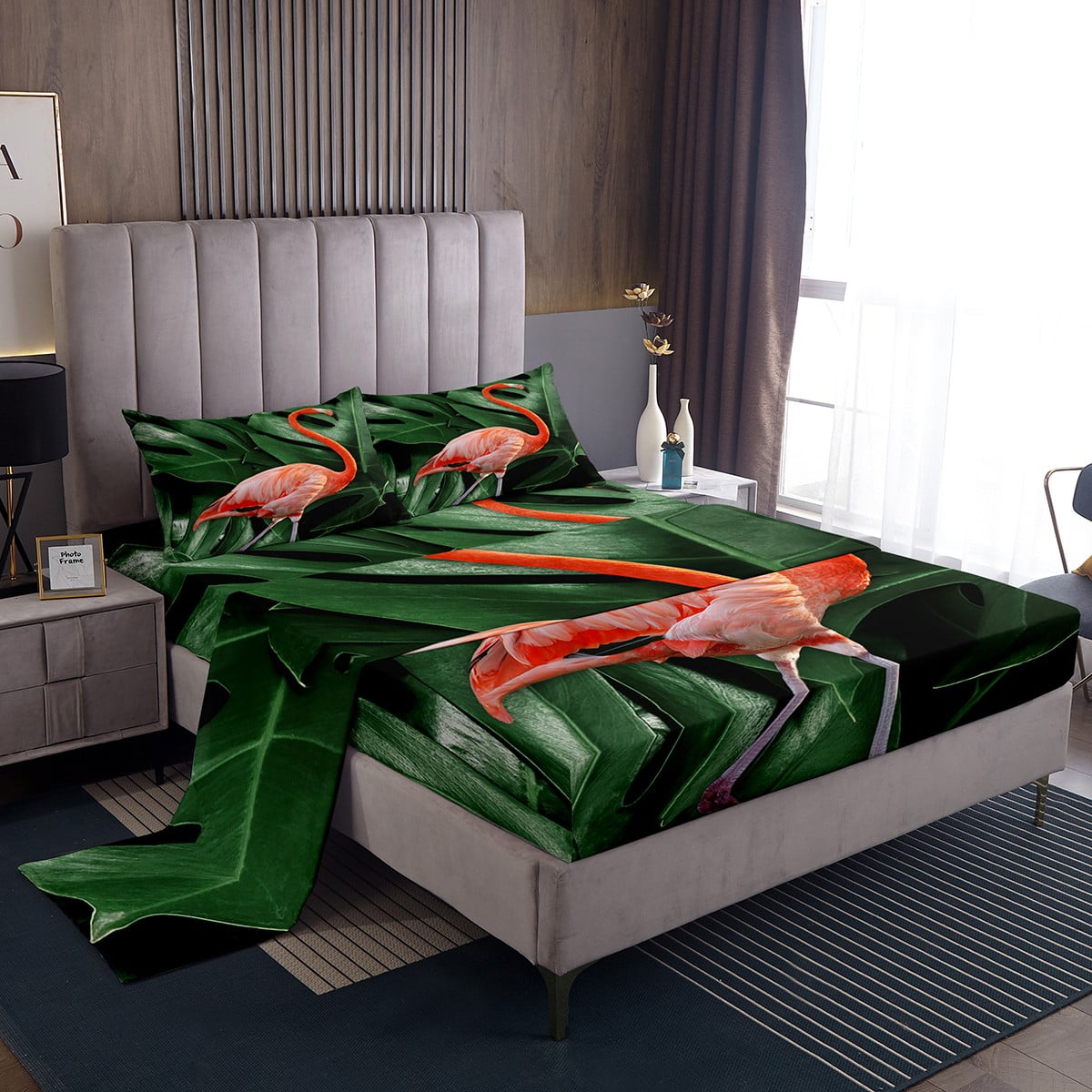 Flamingo Sheet Set Tropical Flamingo Bed Sheets Set Full, Palm Leaves ...