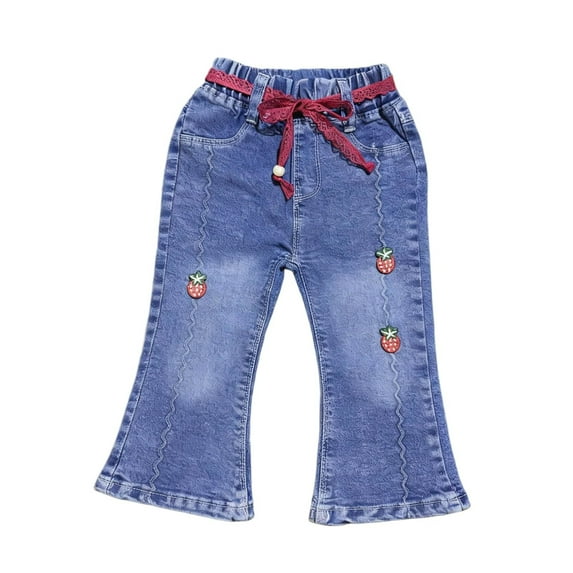 Girls Flare Jeans Kids Bootcut with Strawberry Embroidery & Lace ...