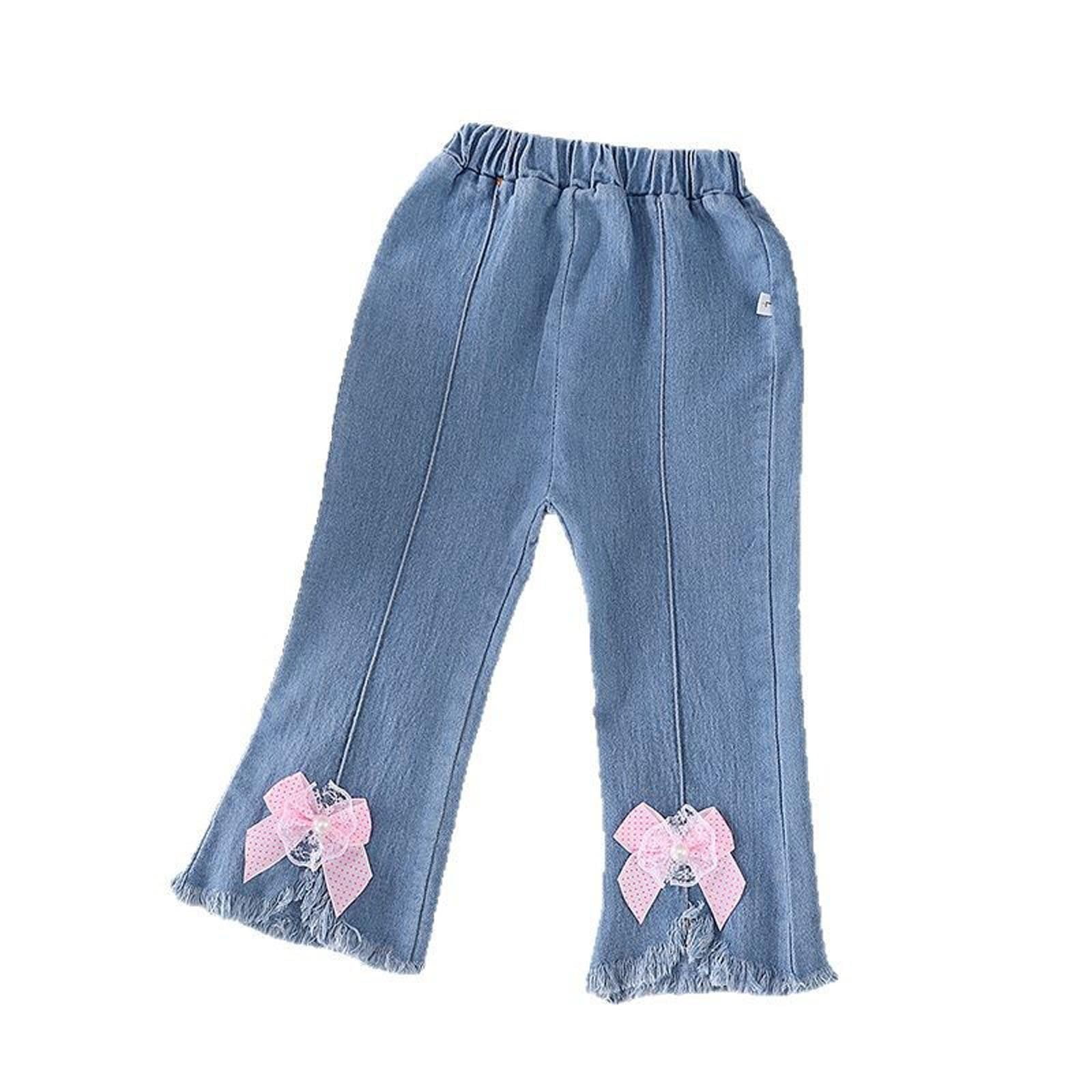 Girls Flare Jeans Wide Leg Relaxed Fit Solid Color Elastic Waist ...
