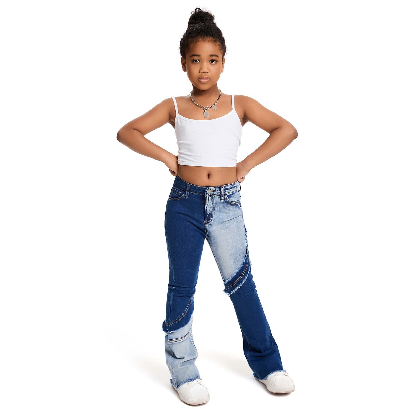 Girls Flare Pants Flared Jeans For Girls Casual Zipper Fly Heart Embroidery Ripped Stretch ...