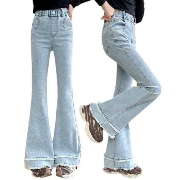 Girls Flare Pants Girl's Flare Jeans High Waisted Bell Bottom Raw Edges ...