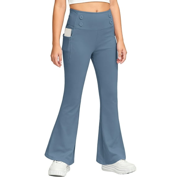 Girls Fleece Lined Flare Leggings High Waisted Yoga Pants Cute ...