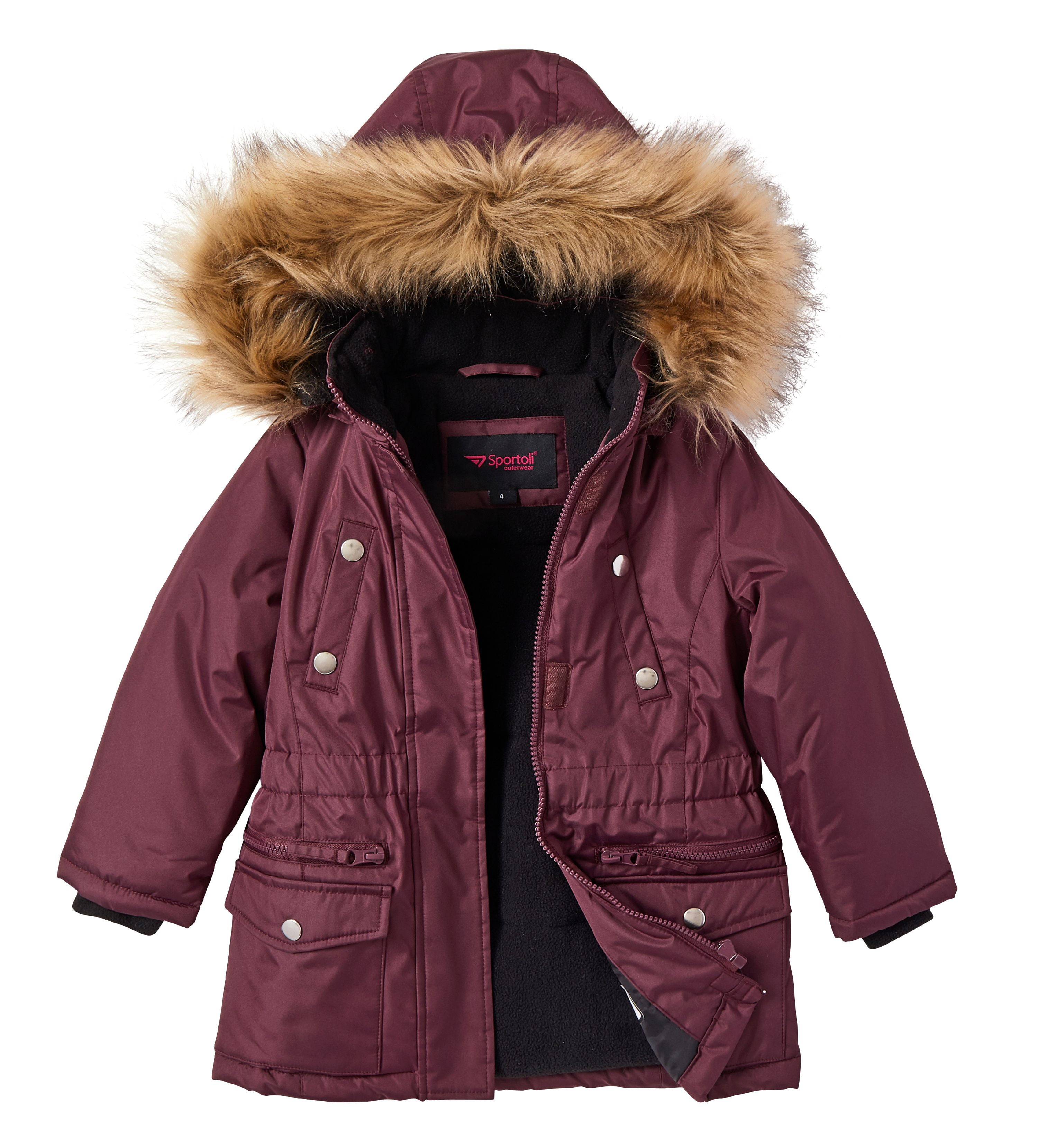 Girls Fleece Lined Heavy Winter Parka Jacket Coat Faux Fur Trim Zip-Off ...