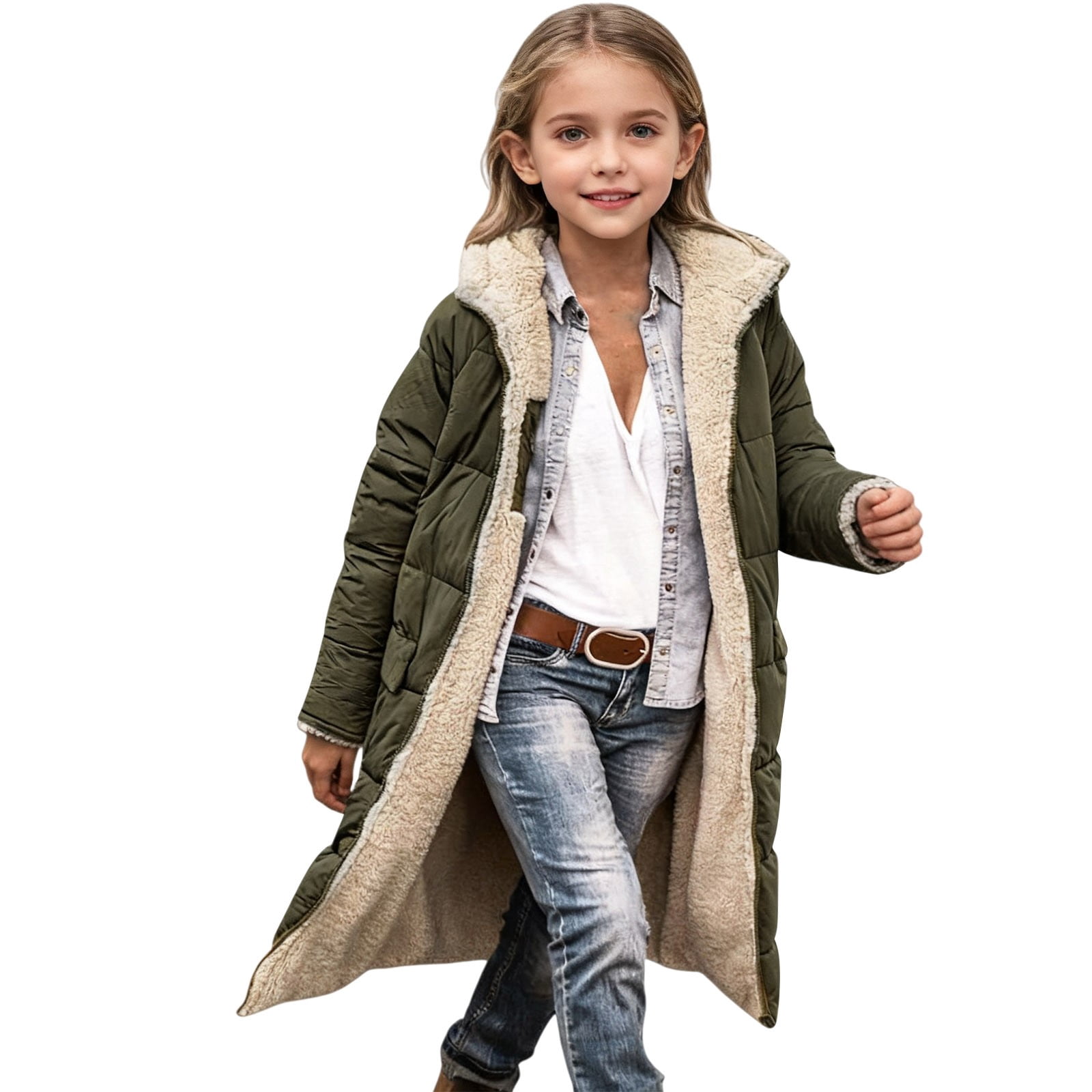 Girls Fleece Lined Long Coats Teen Kids 𝗪aterproof Padded Hooded Puffer ...