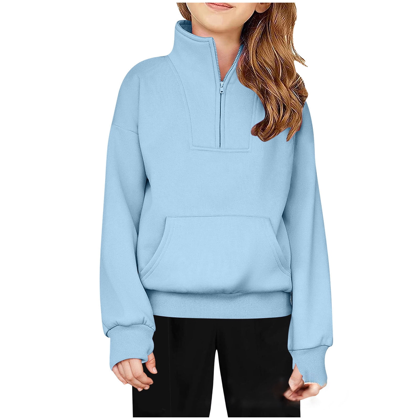 Girls Quarter Zip Pullover - Half Zip Sweatshirt with Pocket & Thumb ...