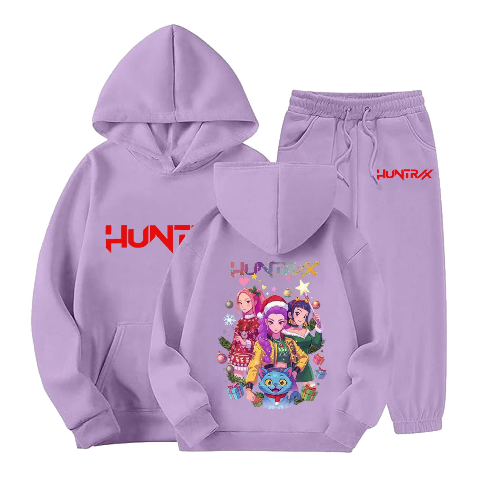 Girls Fleece Tracksuit Set 2 Piece Christmas Winter Warm Pullover ...