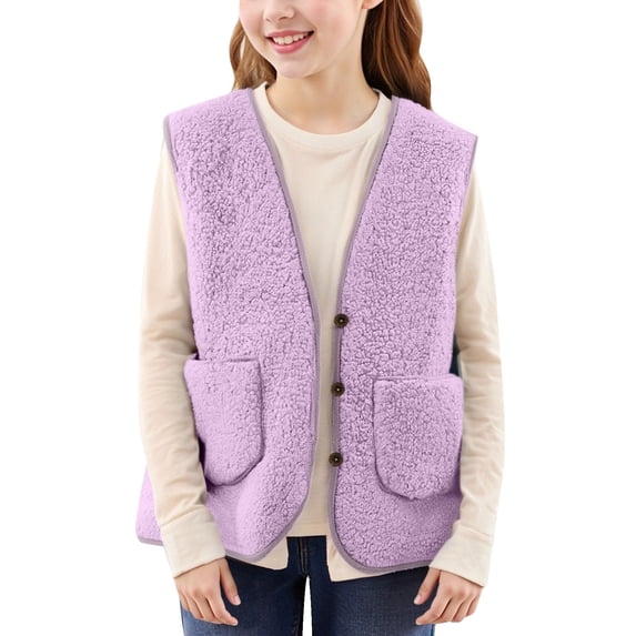 Girls Fleece Vest Zipper Purple Vest Kids Soft Cozy Boys Winter Vest ...