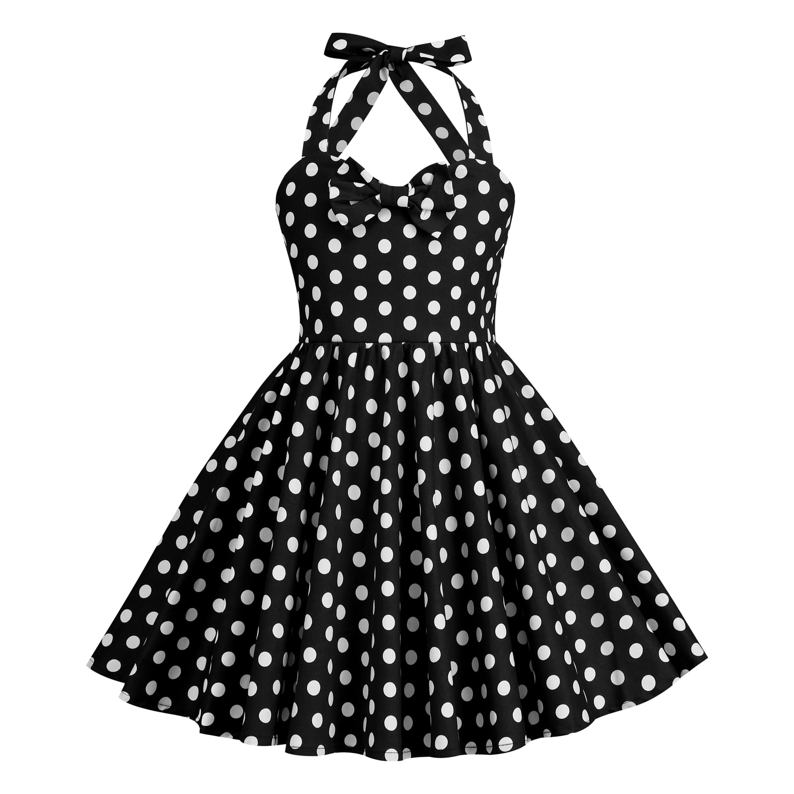Girls' Floral Dress Halter Neck Vintage Swing Dress with Bow Detail ...