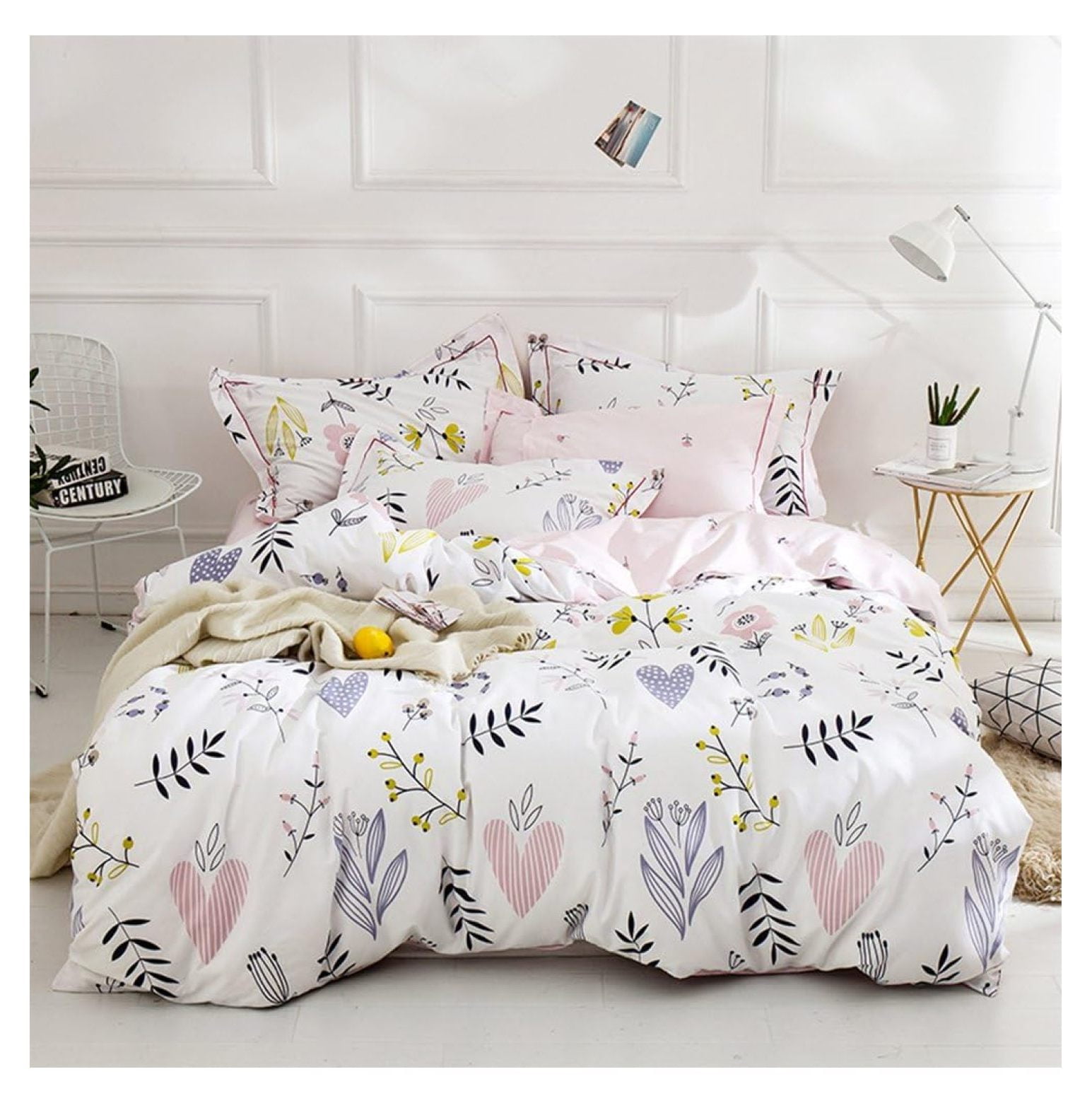 Girls Floral Duvet Cover XL Boho White Floral Bedding Sets Cotton ...