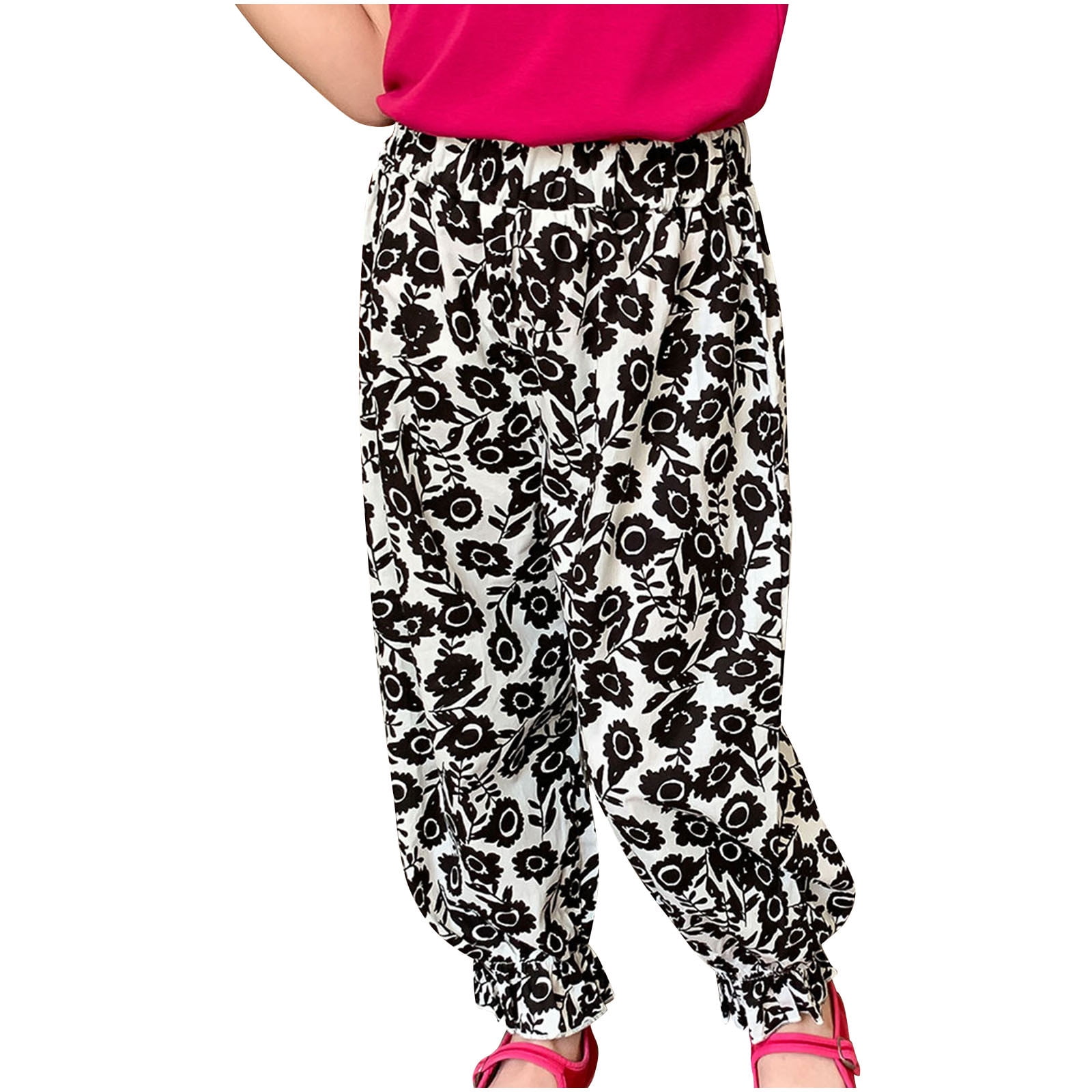 Girls Floral Jogger Pants Wide Leg Baggy Bloomers Elastic Waist Home ...