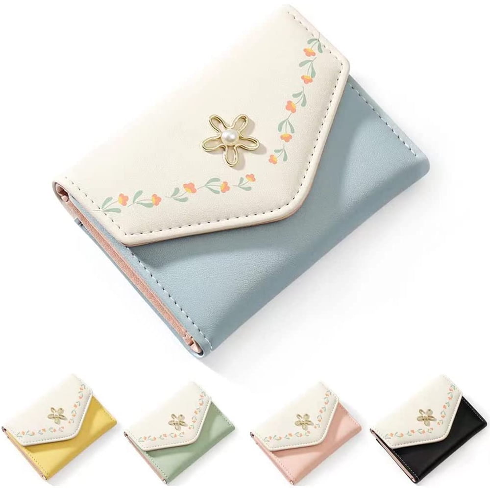 Women's Aesthetic Trifold Wallet, Floral Print, Small PU Leather Credit ...