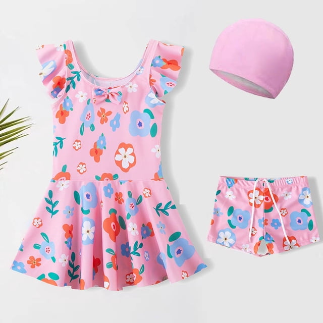 Girls' Floral Swimsuits Ruffle Flounce Spandex Swimdress with Boyleg ...