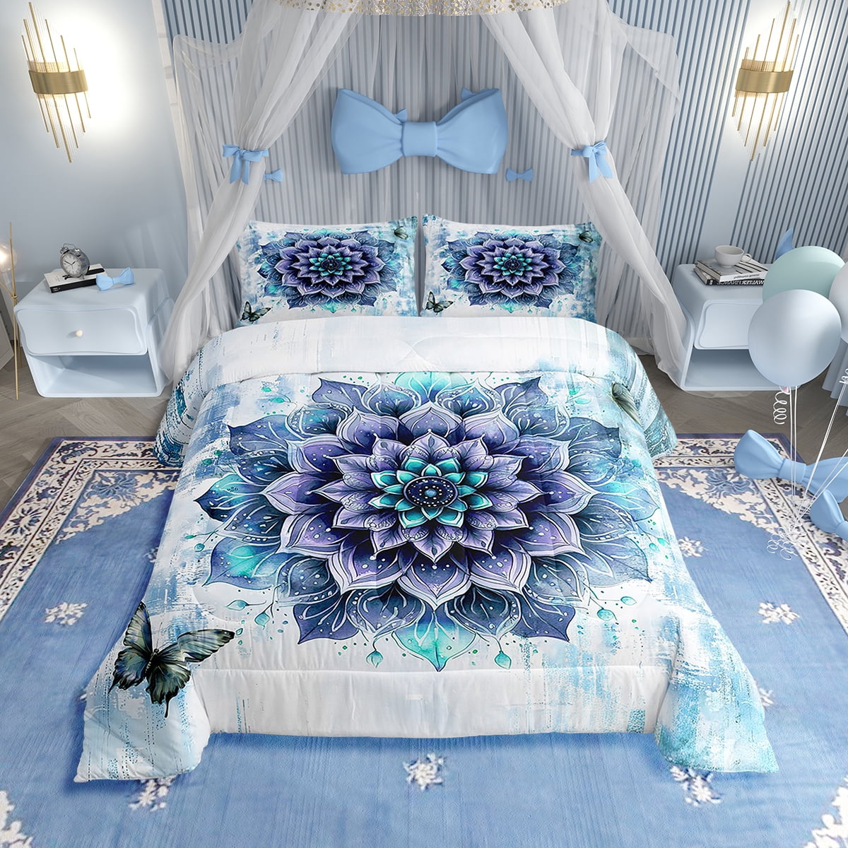 Flower Bedding Full Size Mandala Floral Comforter Set Full for Women ...