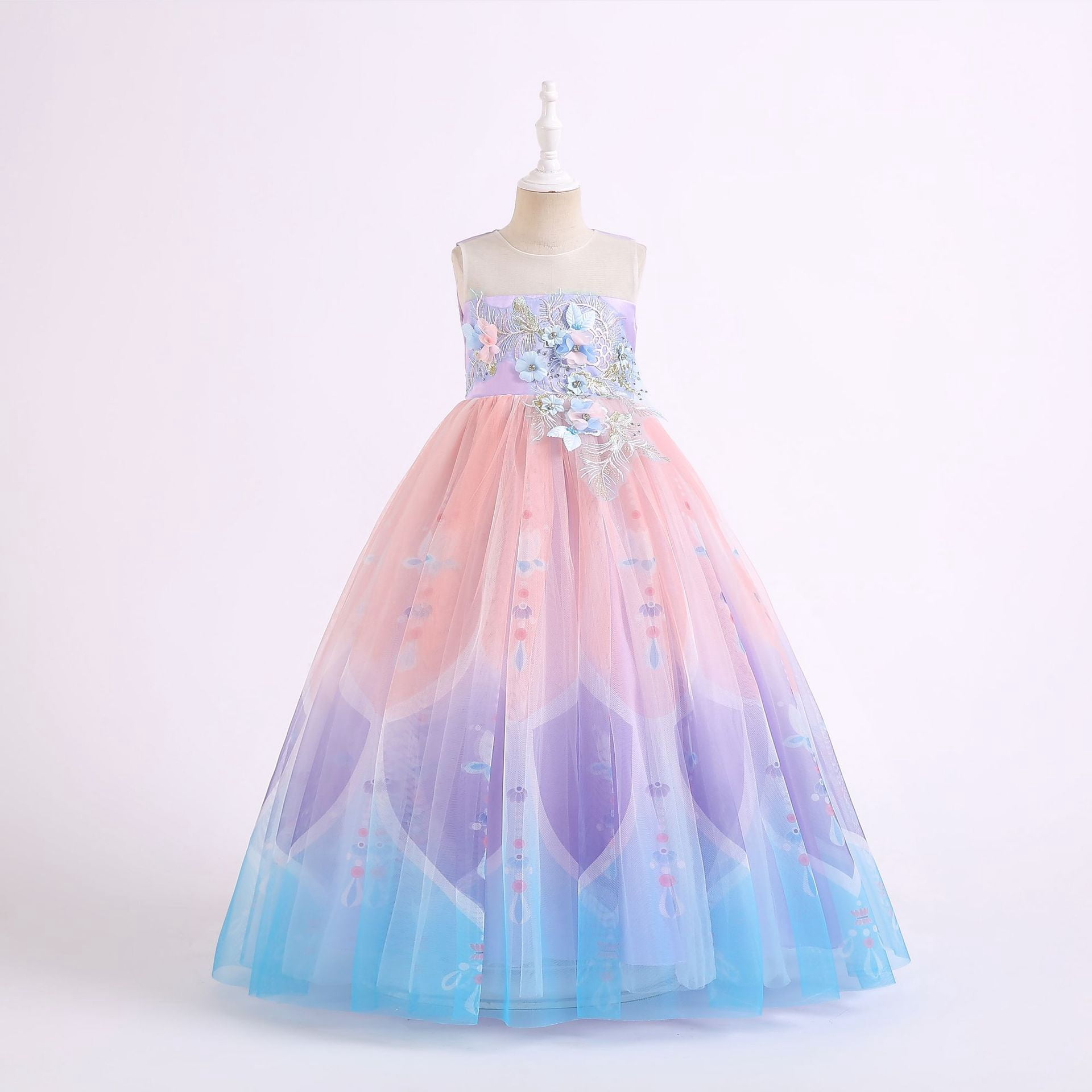 Girls Flower Maxi Dress Bridesmaid Wedding Pageant Party Princess Dress ...