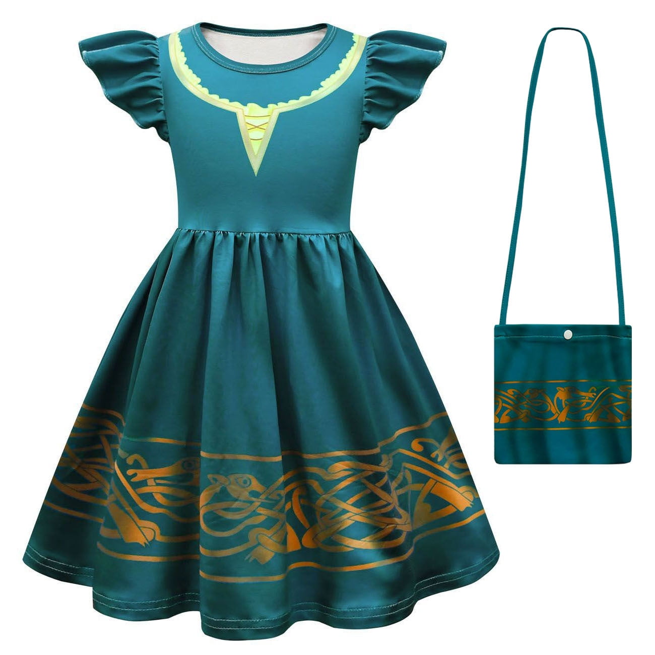 Girls Flutter Sleeve Casual Dresses Princess Merida/Anna Costume Kids ...
