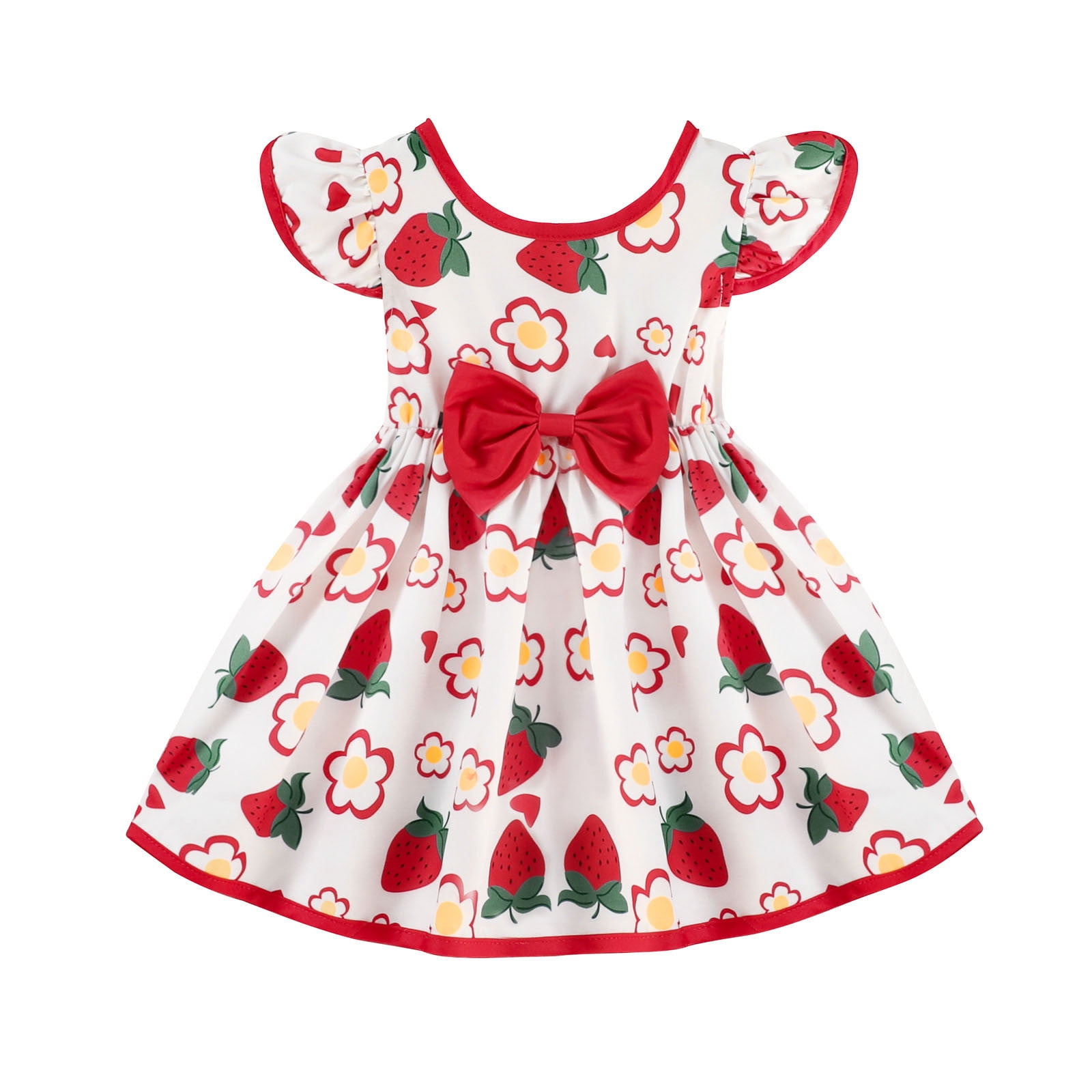 Toddler Girls Fly Sleeve Holiday Party Roleplay Strawberry Prints Dress ...