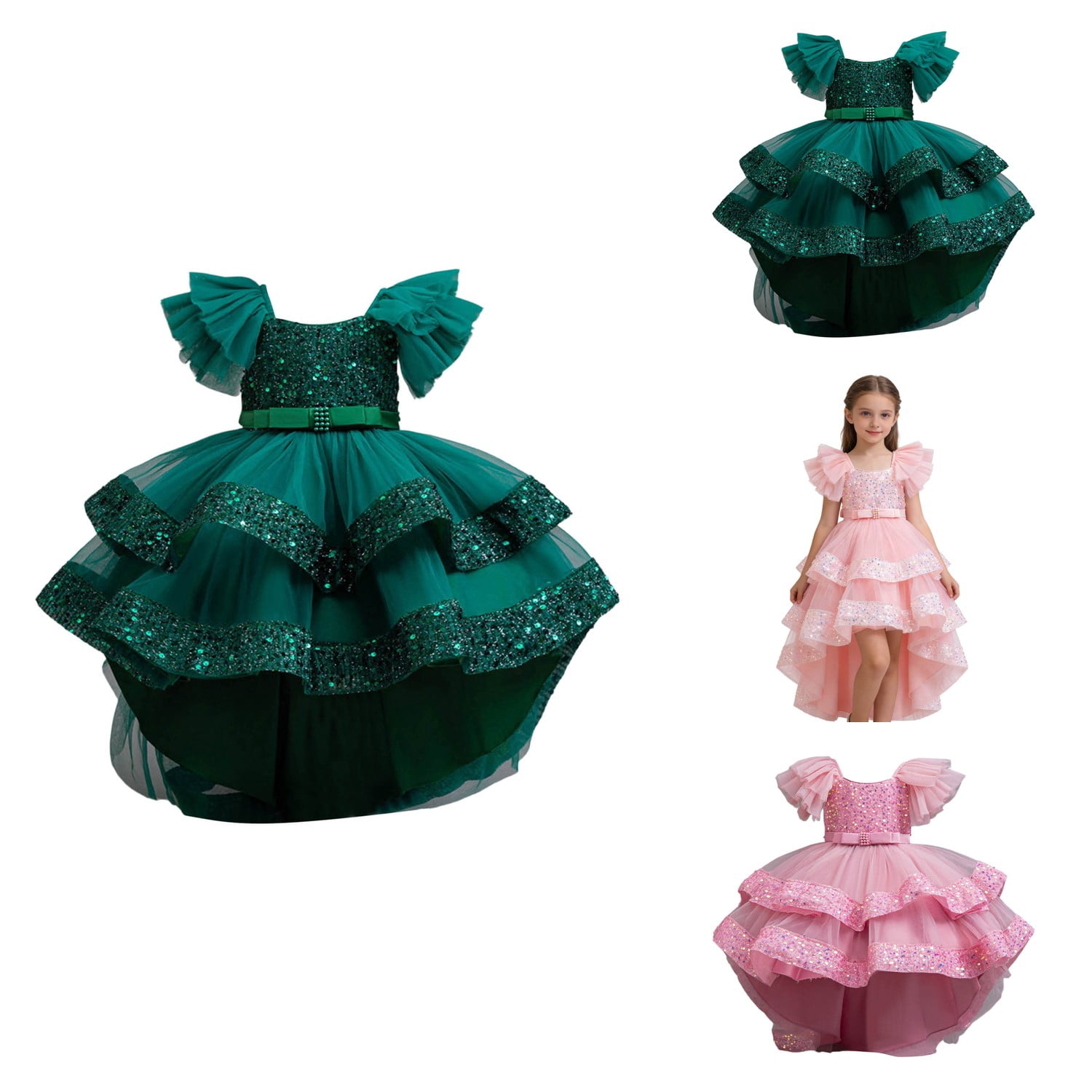 Girls Formal Mesh Dress, Stylish Flowy Skirt with Detachable Train for ...