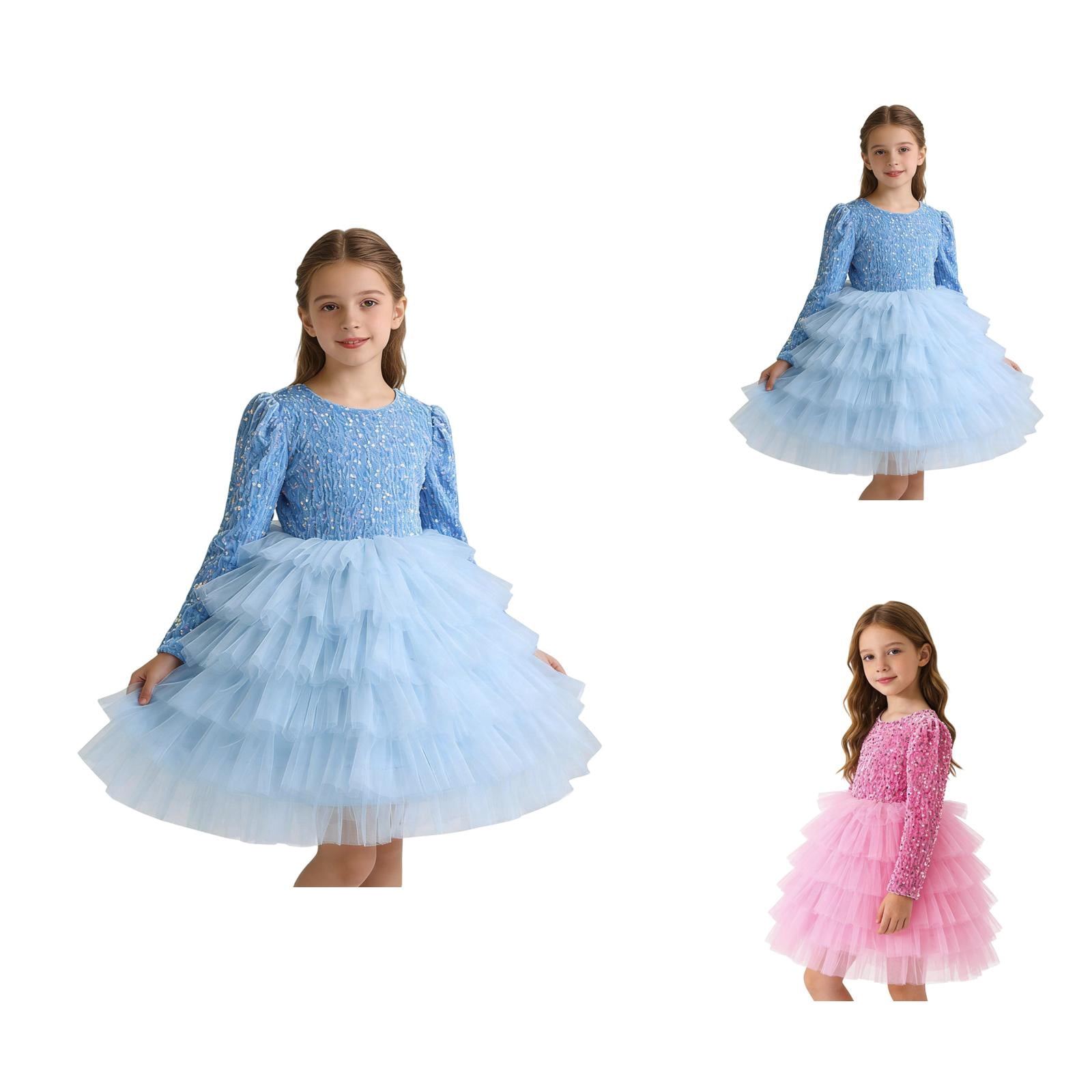 Girls Formal Tutu Dress with Skirt, Long Sleeve Tiered Tulle Party Gown ...