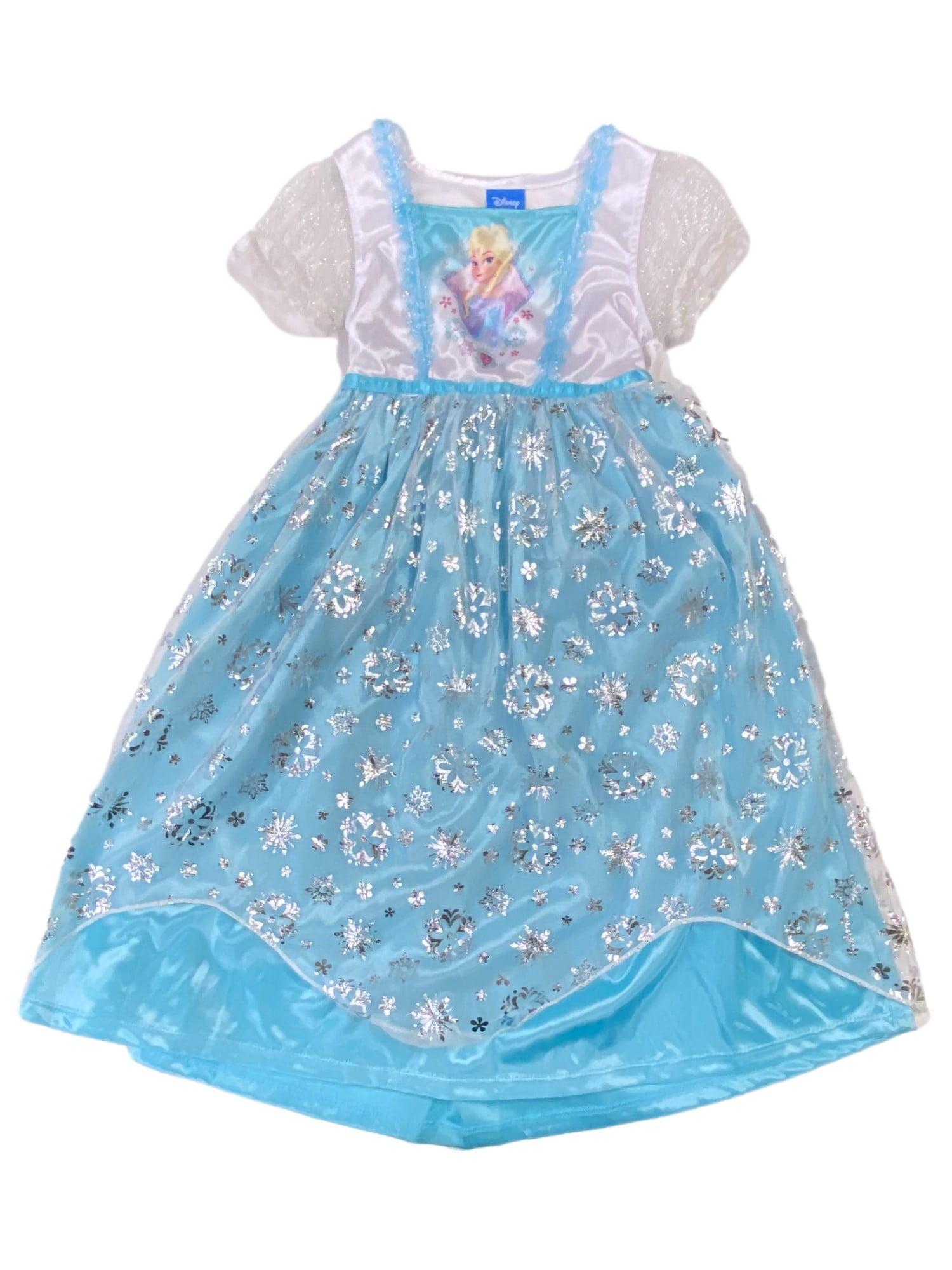 Girls Frozen Elsa Blue Satiny Nightgown Sparkle Snowflakes Night Gown ...