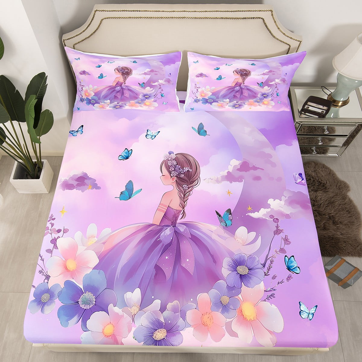 Full Fitted Sheet Teens,Butterfly Bed Sheets,Aesthetic Moon Clouds ...