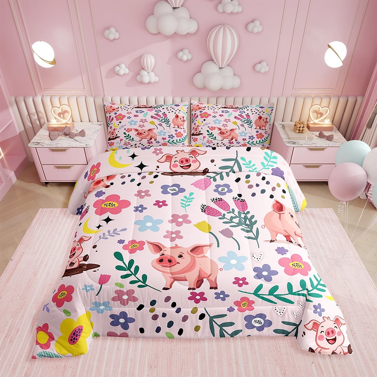Full Pig Comforter Set,Cartoon Animal Bedding Set ,Cute Pig Woodland ...